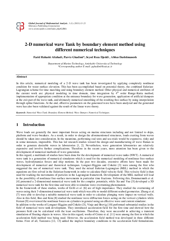Pdf 2 D Numerical Wave Tank By Boundary Element Method Using