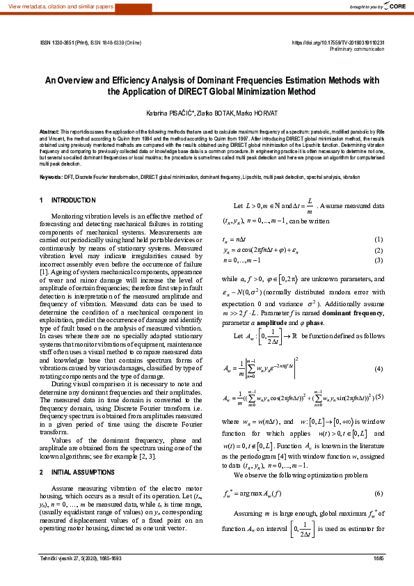 Pdf An Overview And Efficiency Analysis Of Dominant Frequencies Estimation Methods With The