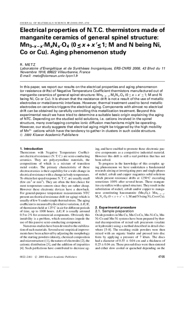 (PDF) Electrical properties of N.T.C. thermistors made of manganite ceramics of general spinel ...