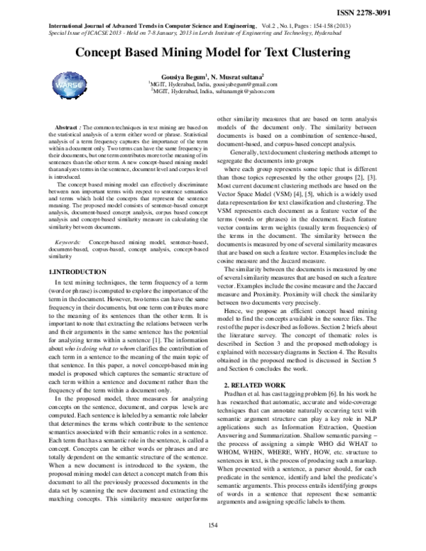 (PDF) Concept Based Mining Model for Text Clustering | GOUSIYA BEGUM - Academia.edu