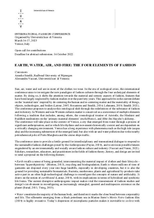 (PDF) CFP EARTH, WATER, AIR, AND FIRE: THE FOUR ELEMENTS OF FASHION ...