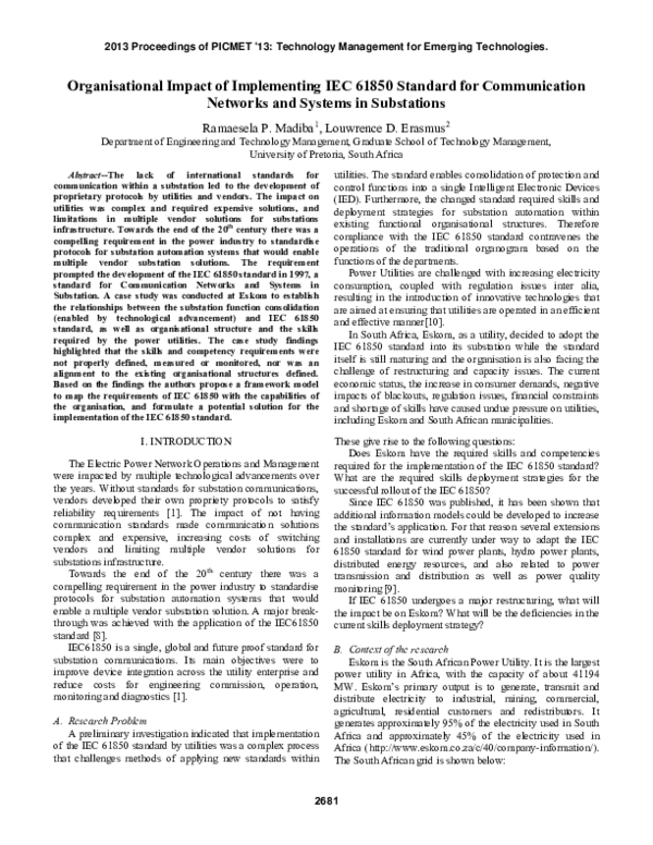 (PDF) Organisational Impact of Implementing IEC 61850 Standard for Communication Networks and ...