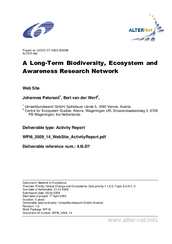 (PDF) Web Site: activity report: A Long-Term Biodiversity, Ecosystem ...