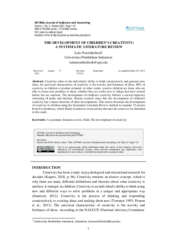 (PDF) The Development of Children’s Creativity: A Systematic Literature Review | lulu ...