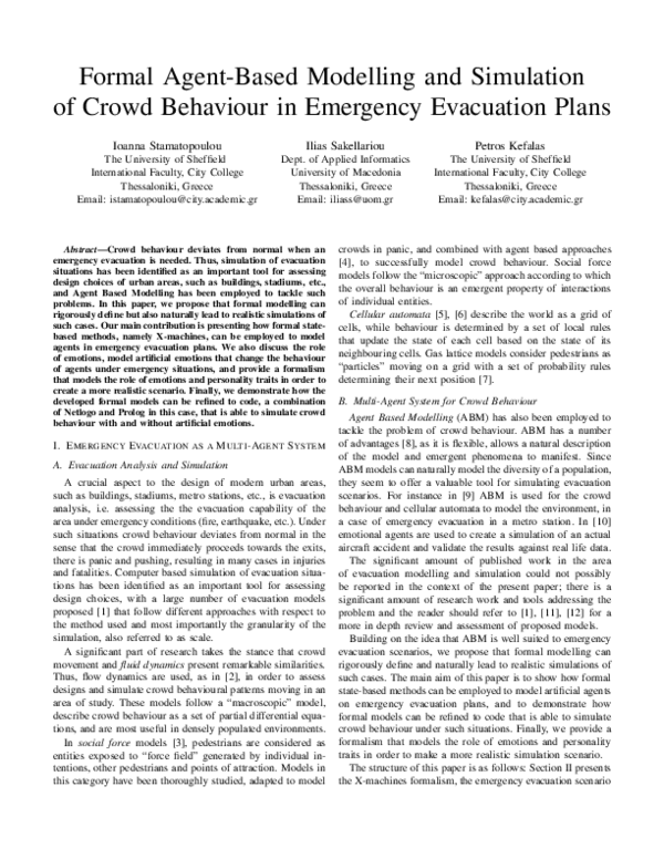 (PDF) Formal Agent-Based Modelling and Simulation of Crowd Behaviour in Emergency Evacuation ...