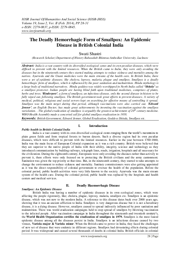 (PDF) The Deadly Hemorrhagic Form of Smallpox: An Epidemic Disease in ...
