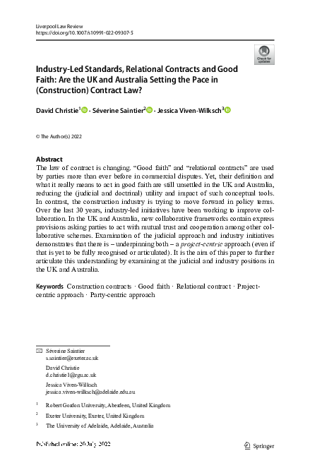 (PDF) Industry-Led Standards, Relational Contracts and Good Faith: Are ...