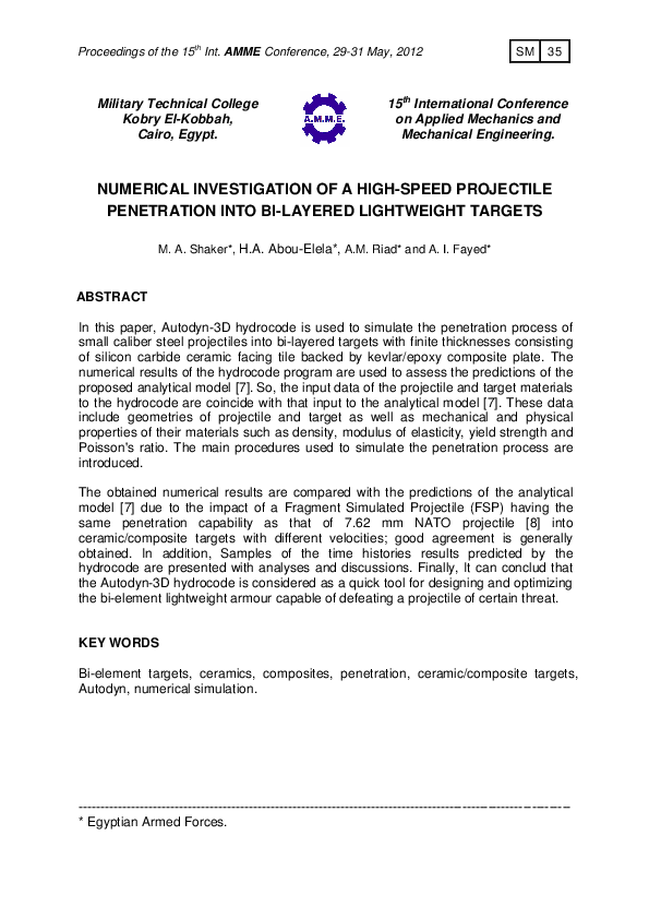 (PDF) Numerical Investigation of a High-Speed Projectile Penetration ...