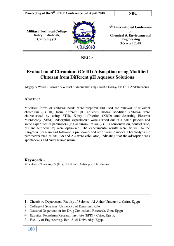 (PDF) Evaluation of Chromium (Cr III) Adsorption using Modified Chitosan from Different pH ...
