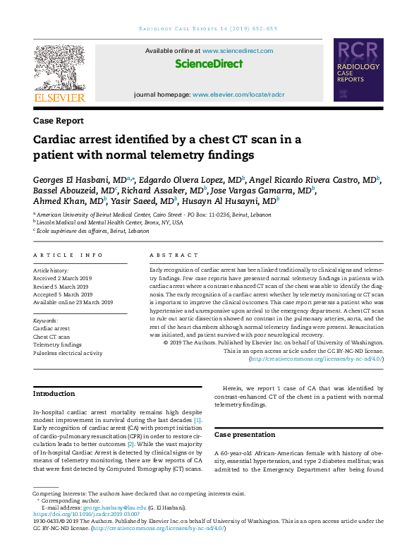 (PDF) Cardiac arrest identified by a chest CT scan in a patient with ...
