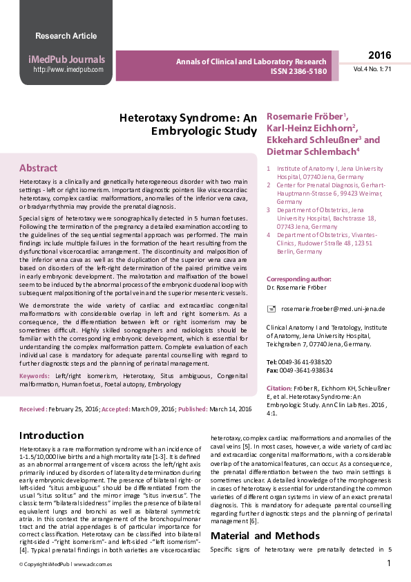 (PDF) Heterotaxy Syndrome: An Embryologic Study | Rosemarie Fröber ...