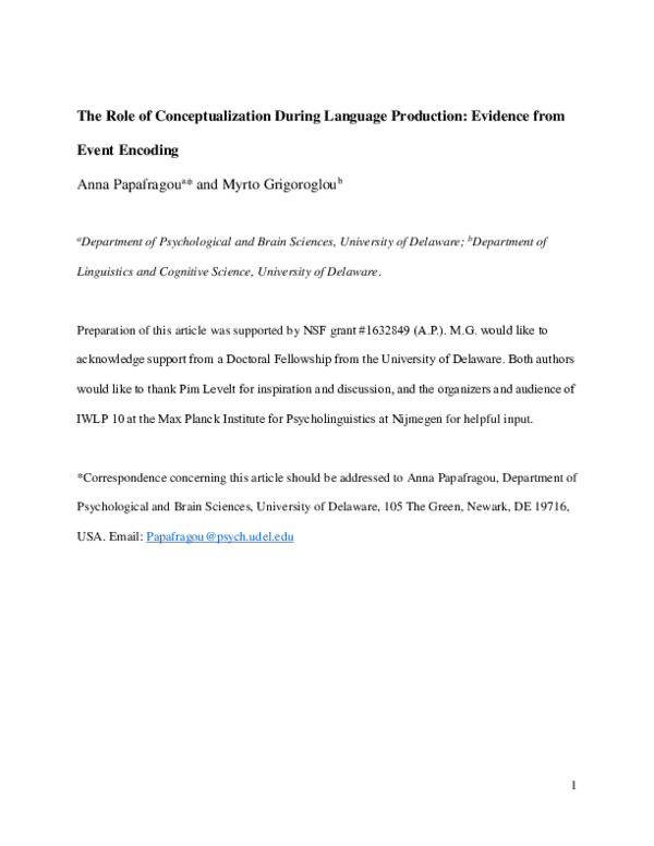 (PDF) The role of conceptualization during language production: evidence from event encoding