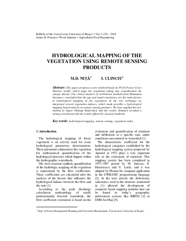 Pdf Hydrological Mapping Of The Vegetation Using Remote Sensing Products