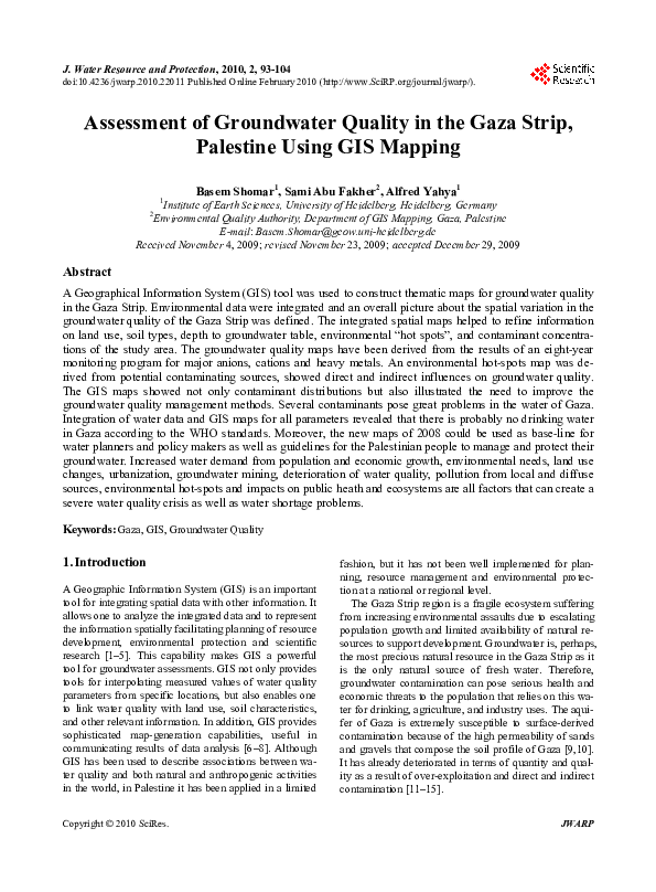 (PDF) Assessment of Groundwater Quality in the Gaza Strip, Palestine ...