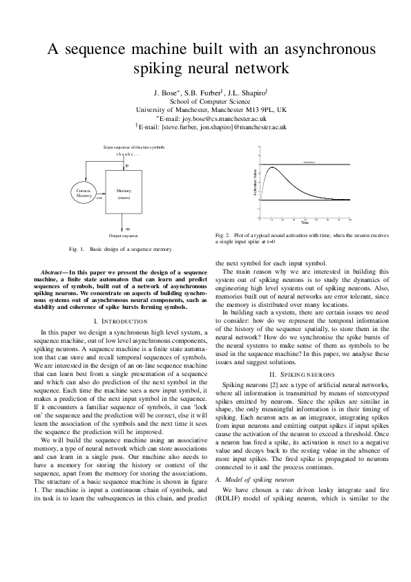 (PDF) A sequence machine built with an asynchronous spiking neural network
