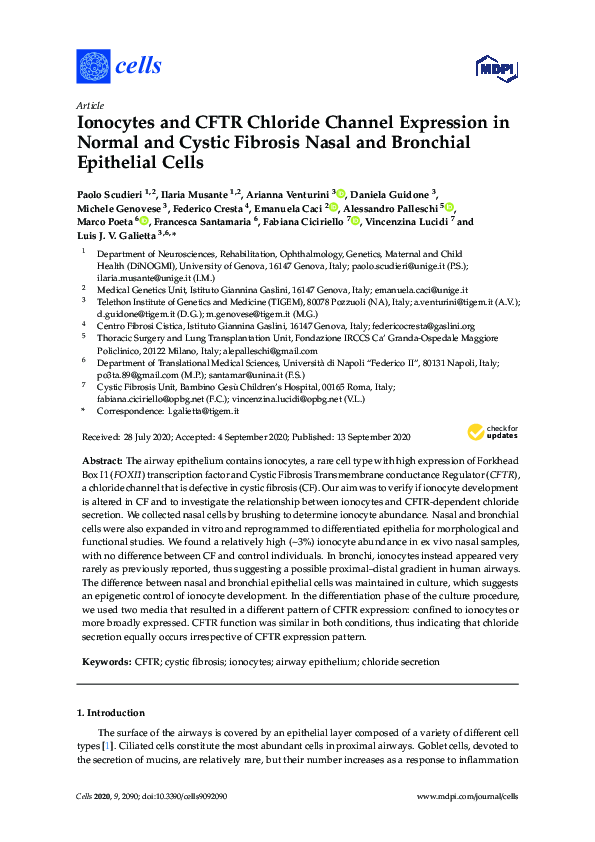 (PDF) Ionocytes and CFTR Chloride Channel Expression in Normal and ...