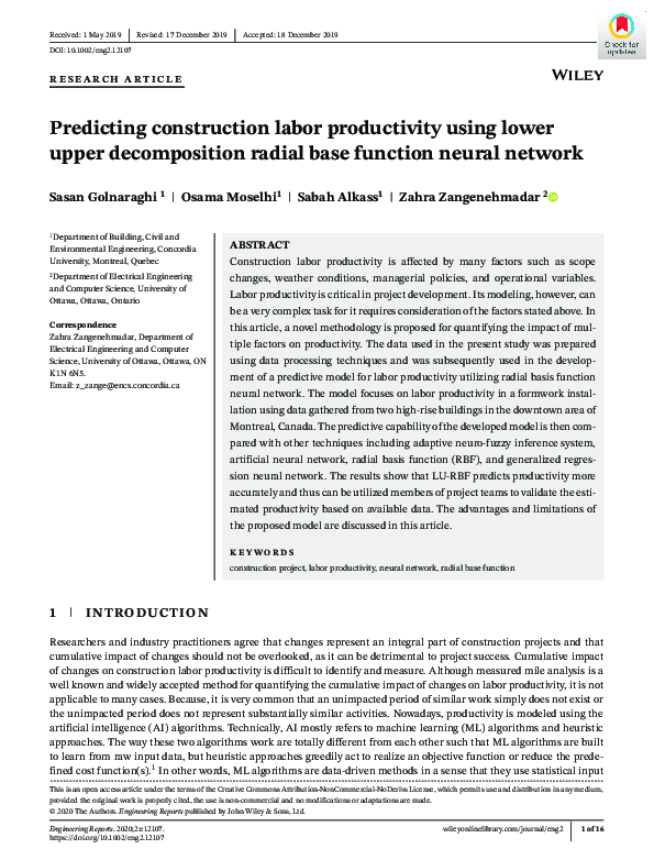 Pdf Predicting Construction Labor Productivity Using Lower Upper