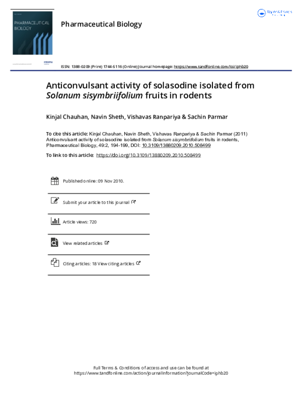 (PDF) Anticonvulsant activity of solasodine isolated fromSolanum ...
