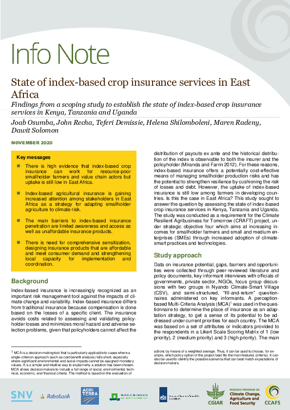 (PDF) State of index-based crop insurance services in East Africa ...