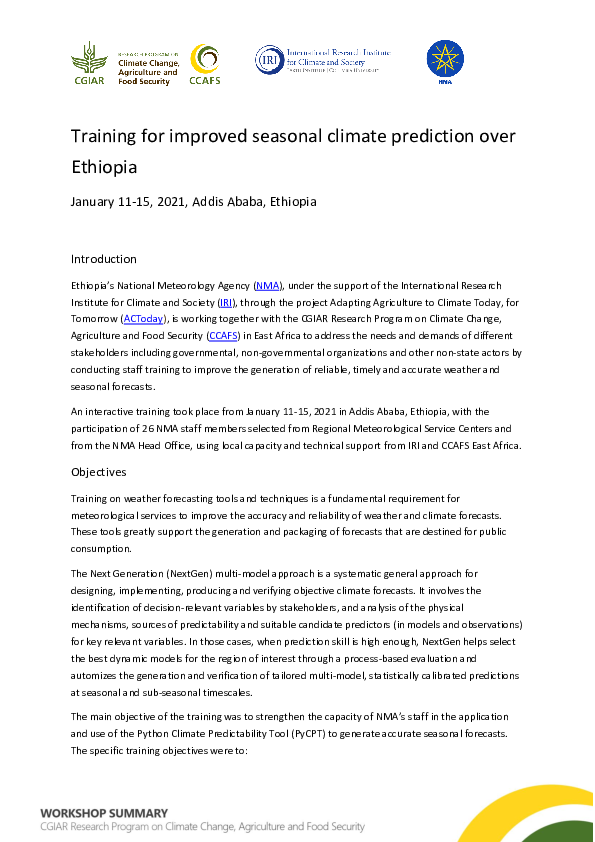 (PDF) Training for improved seasonal climate prediction over Ethiopia