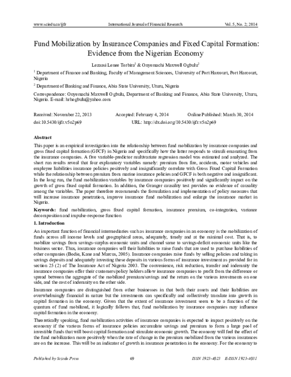 (PDF) Fund Mobilization by Insurance Companies and Fixed Capital ...