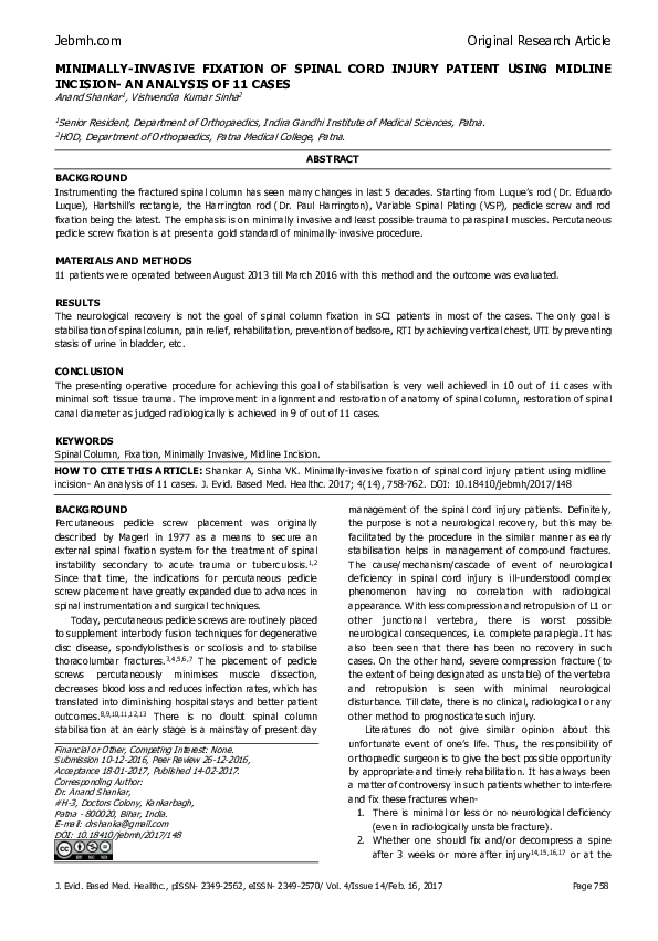 (PDF) Minimally-Invasive Fixation of Spinal Cord Injury Patient Using ...