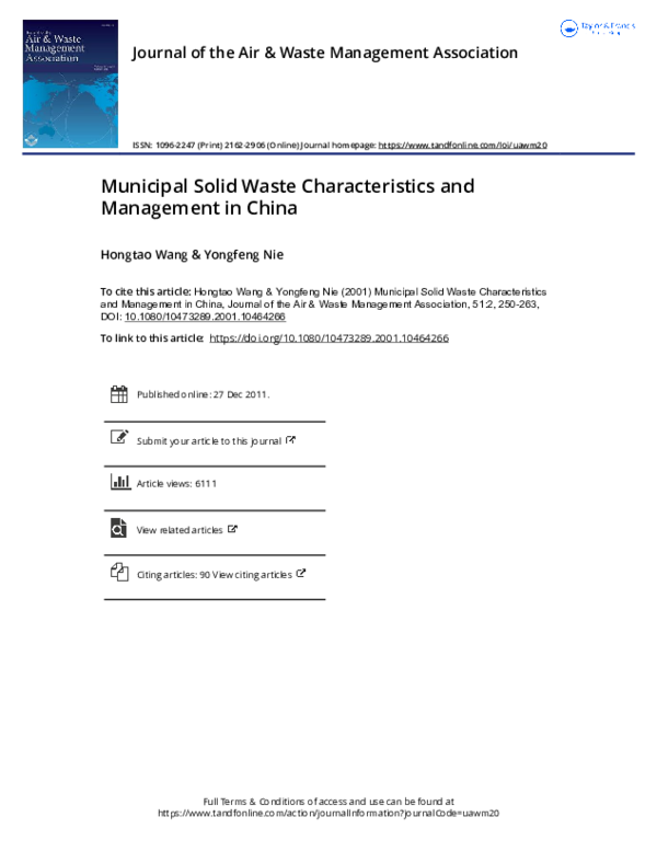 (PDF) Municipal Solid Waste Characteristics and Management in China