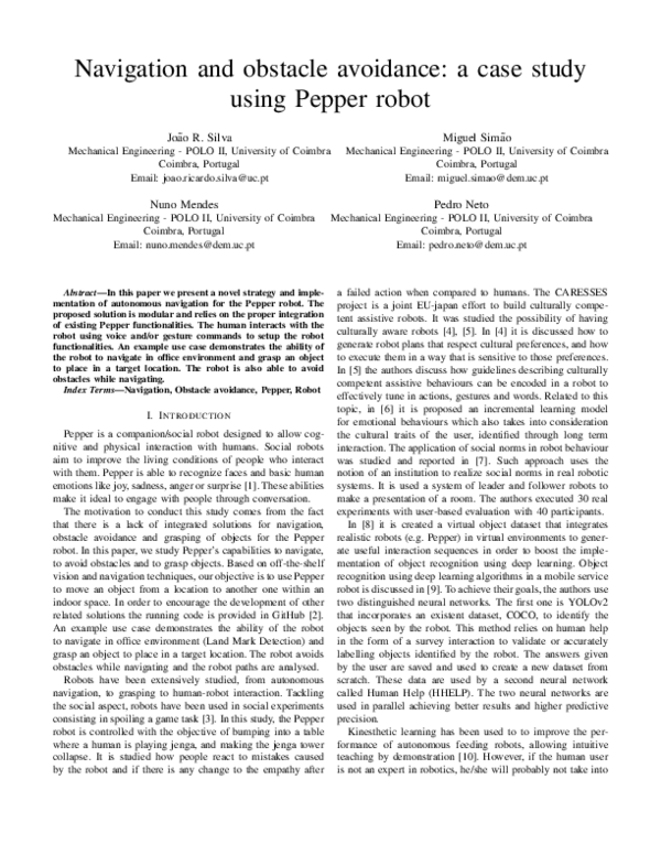 (PDF) Navigation and obstacle avoidance: a case study using Pepper robot