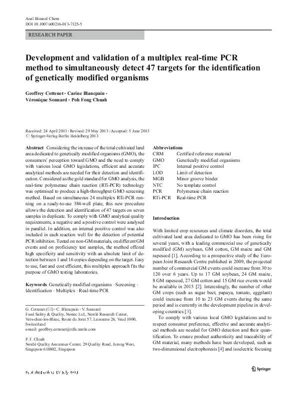 Pdf Development And Validation Of A Multiplex Real Time Pcr Method To
