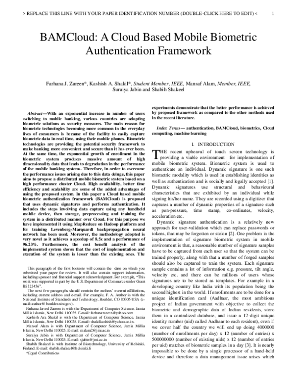 (PDF) BAMCloud: a cloud based Mobile biometric authentication framework