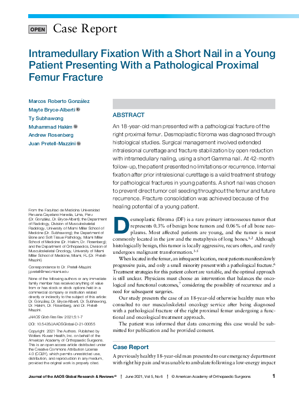 (PDF) Intramedullary Fixation With a Short Nail in a Young Patient Presenting With a ...