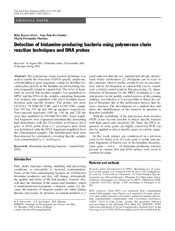 (PDF) Detection of histamine-producing bacteria using polymerase chain ...