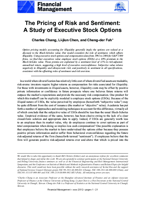 (PDF) The Pricing of Risk and Sentiment: A Study of Executive Stock Options