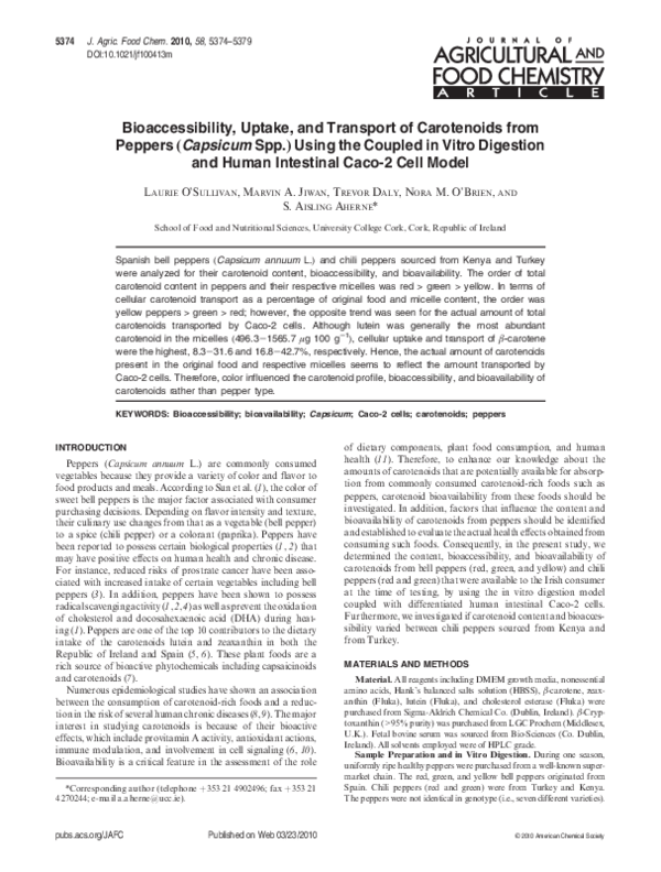 (PDF) Bioaccessibility, Uptake, and Transport of Carotenoids from Peppers (Capsicum Spp.) Using ...