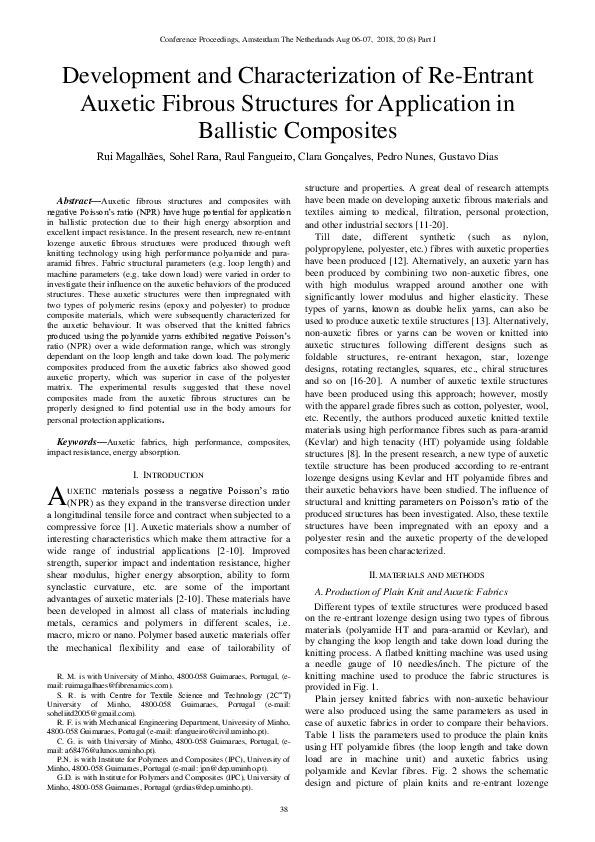 Pdf Development And Characterization Of Re Entrant Auxetic Fibrous Structures For Application