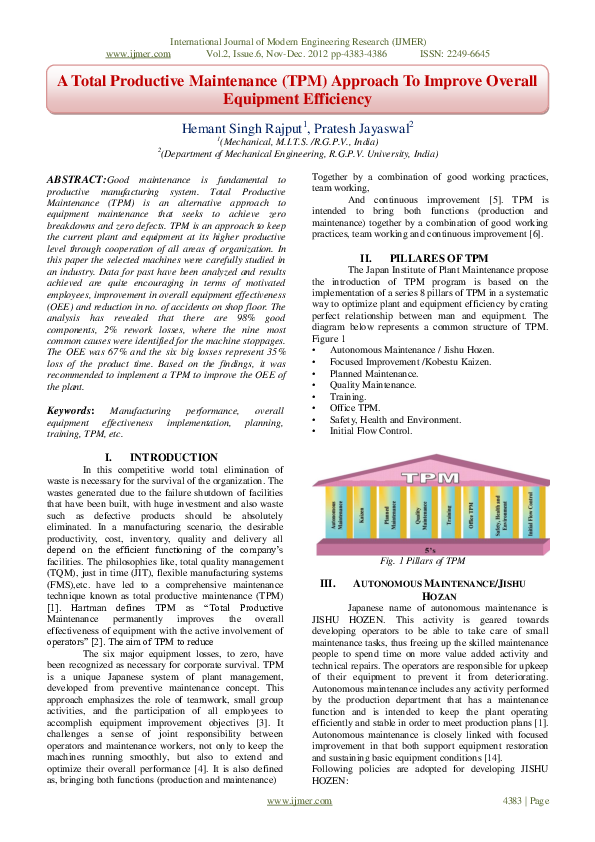 (PDF) A Total Productive Maintenance (TPM) Approach To Improve Overall ...