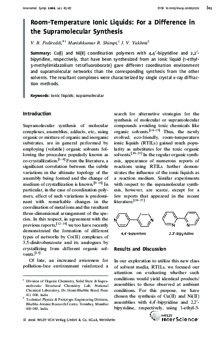 (PDF) Room-Temperature Ionic Liquids: For a Difference in the Supramolecular Synthesis