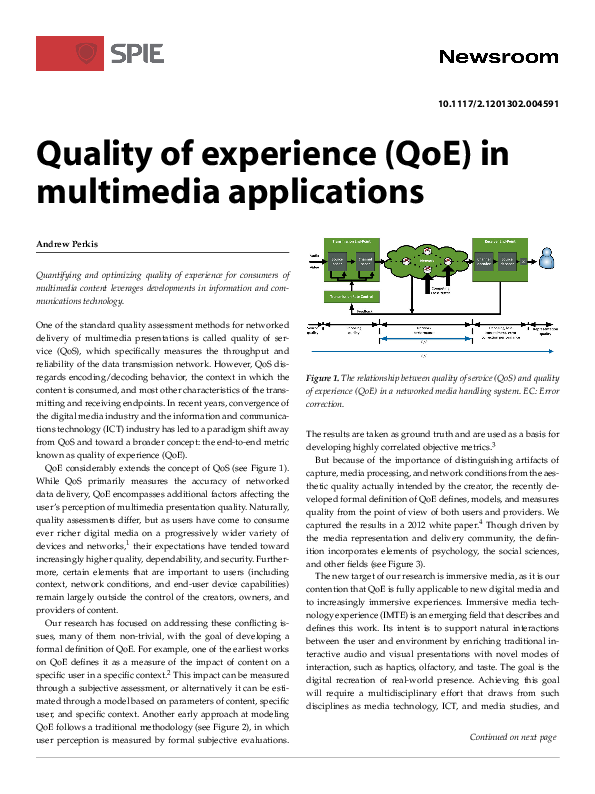 (PDF) Quality of experience (QoE) in multimedia applications | Andrew Perkis - Academia.edu