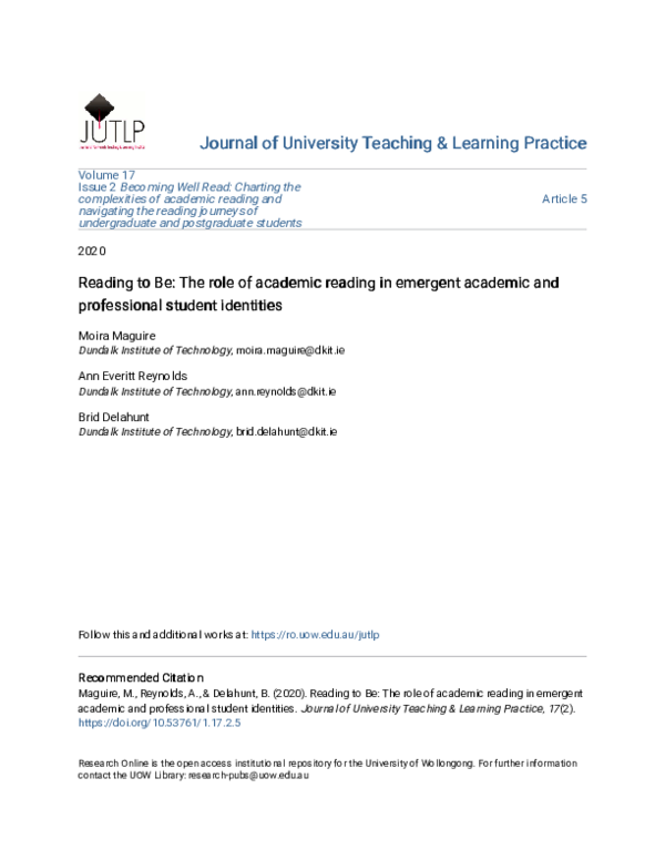 (PDF) Reading to Be: The role of academic reading in emergent academic ...