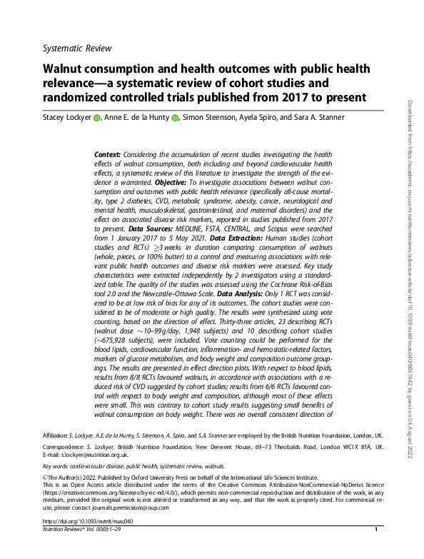 (PDF) Walnut consumption and health outcomes with public health relevance—a systematic review of ...
