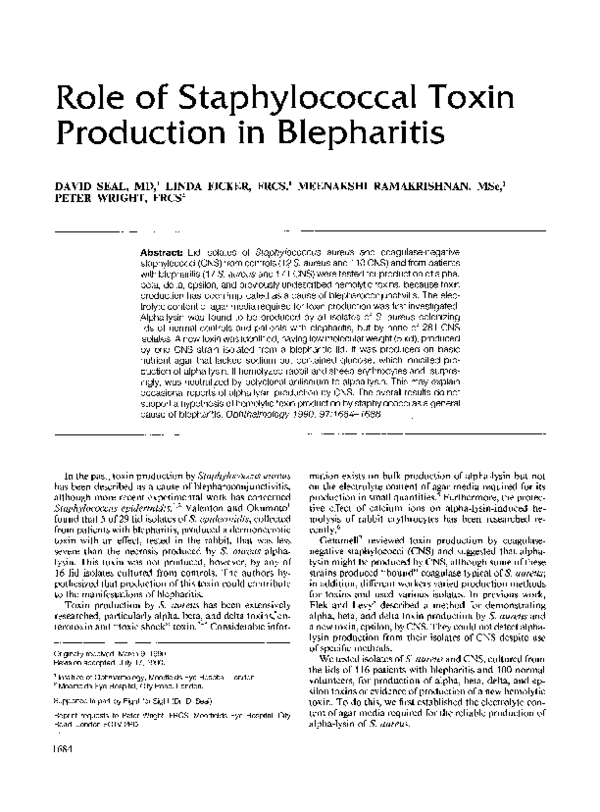 (PDF) Role of Staphylococcal Toxin Production in Blepharitis