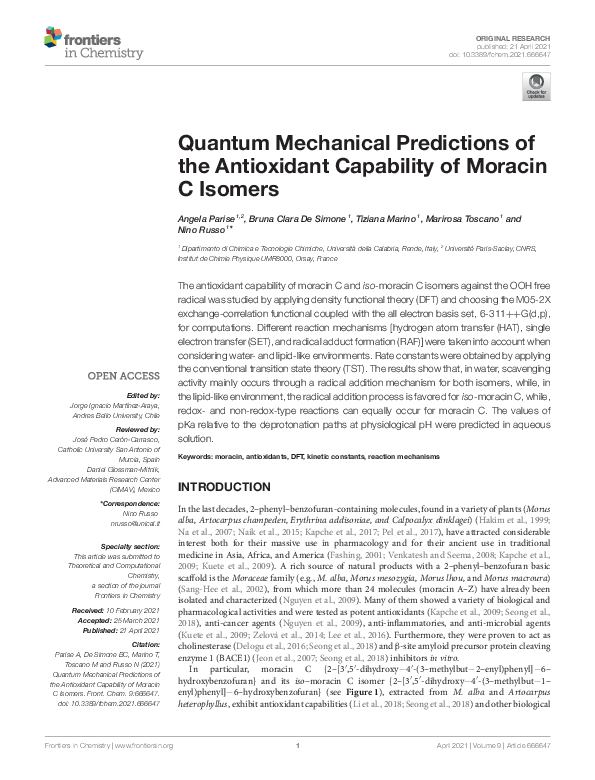 (PDF) Quantum Mechanical Predictions of the Antioxidant Capability of Moracin C Isomers