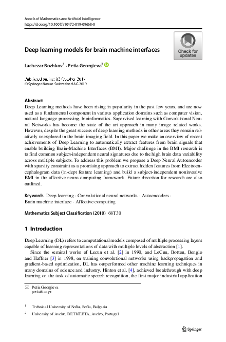 (PDF) Deep learning models for brain machine interfaces | Petia ...