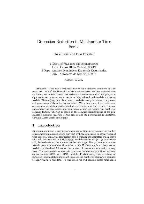 (PDF) Dimension Reduction in Multivariate Time Series | Daniel Peña ... (PDF) Dimension Reduction in Multivariate Time Series | Daniel Peña ...