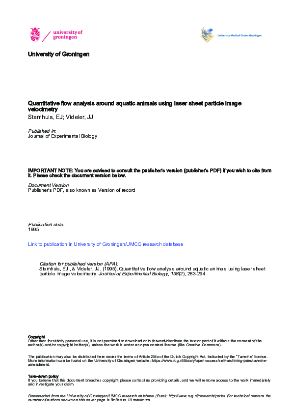 (PDF) Quantitative flow analysis around aquatic animals using laser ...