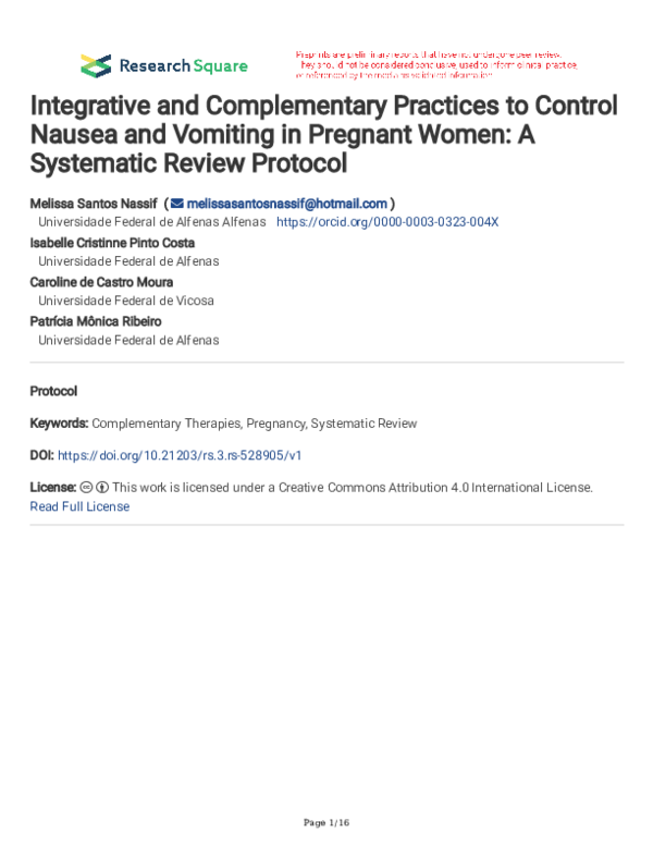 (PDF) Integrative and Complementary Practices to Control Nausea and Vomiting in Pregnant Women ...
