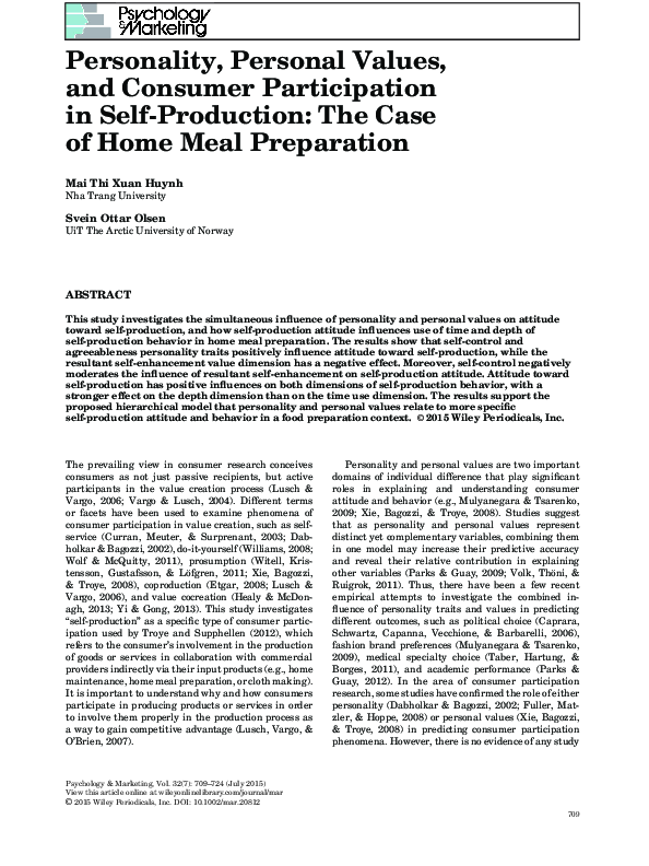 (PDF) Personality, Personal Values, and Consumer Participation in Self ...