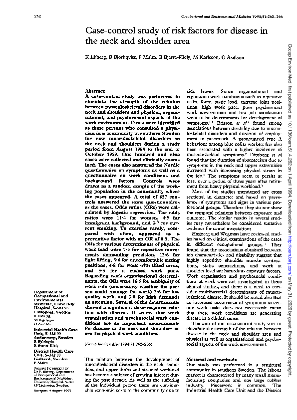 (PDF) Case-control study of risk factors for disease in the neck and ...