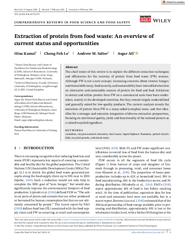 (PDF) Extraction of protein from food waste: An overview of current ...