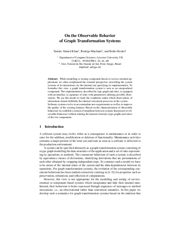 (PDF) On the Observable Behavior of Graph Transformation Systems